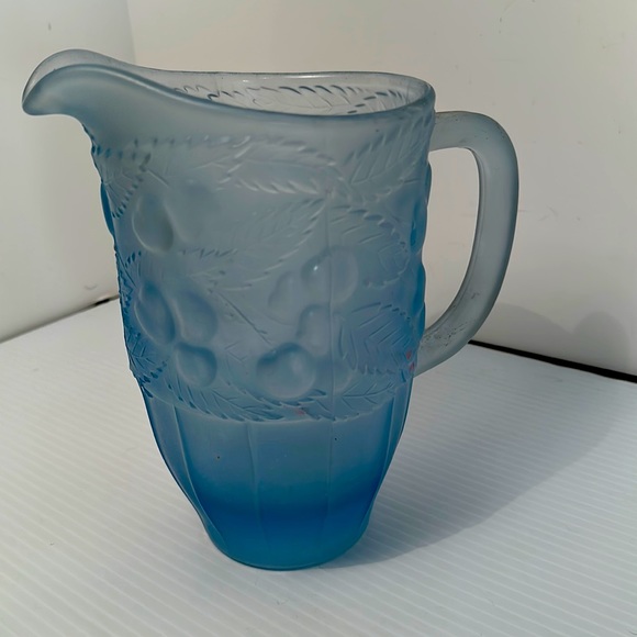 Kitchen | Ice Blue Frosted Satin Glass Pitcher Vintagevintage Pitcher ...
